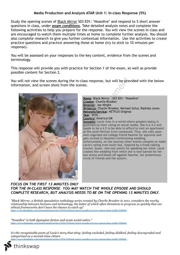 Media Black Mirror Study Guide | Year 11 WACE - Media Production and ...