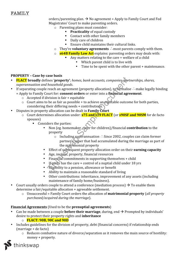 Complete Family Law Notes | Legal Studies - Year 12 HSC | Thinkswap