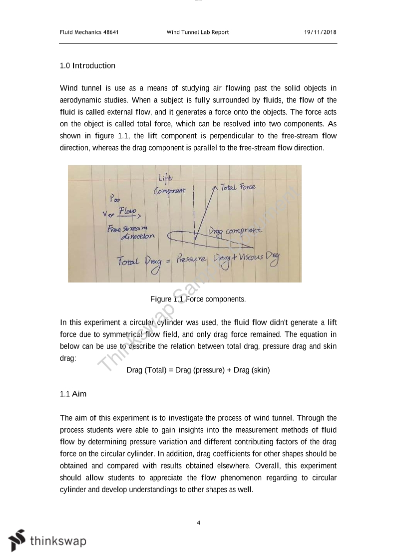 Wind Tunnel Lab Report | 48641 - Fluid Mechanics - UTS | Thinkswap