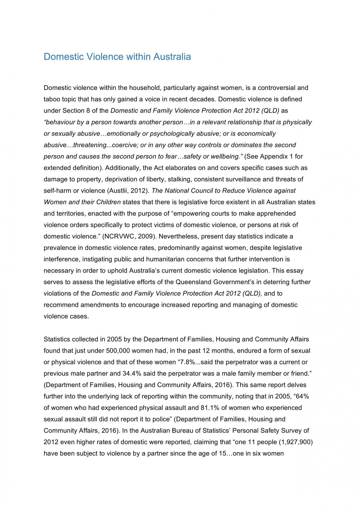 Domestic Violence within Australia Essay | Legal Studies - Year 12 QCE ...