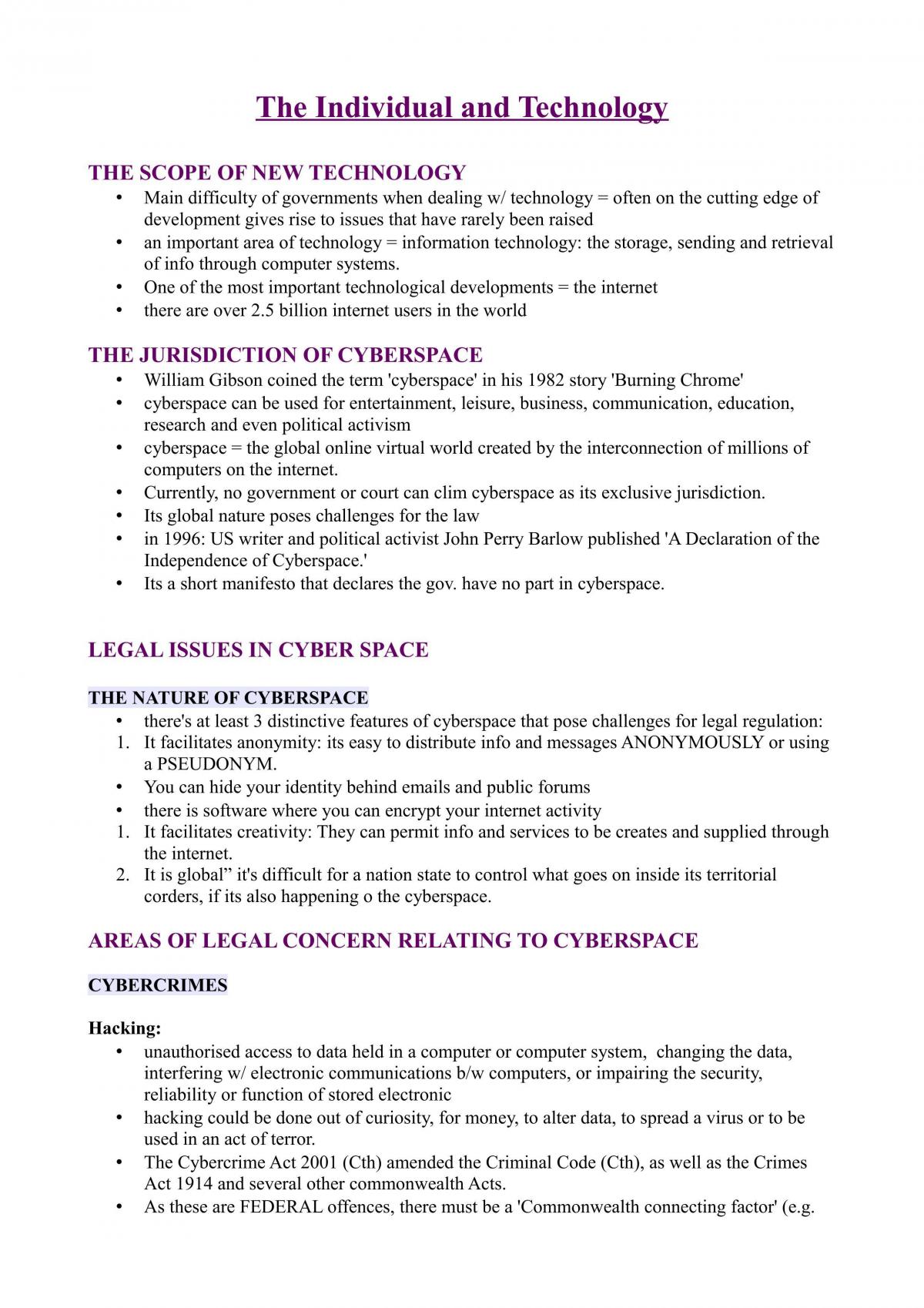 The Individual and Technology: Notes | Legal Studies - Year 11 HSC ...