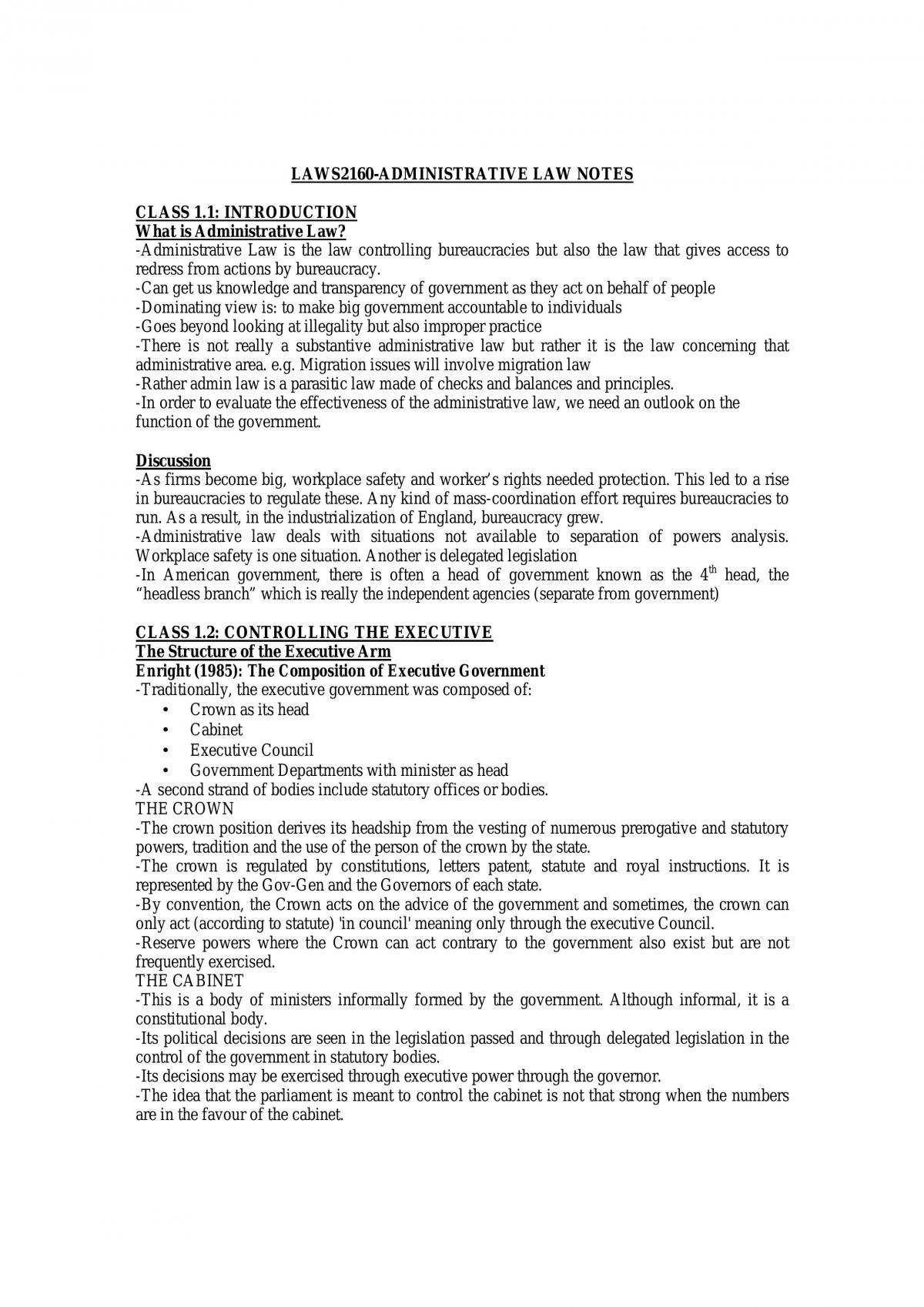 Course Notes | JURD7160 - Administrative Law - UNSW | Thinkswap