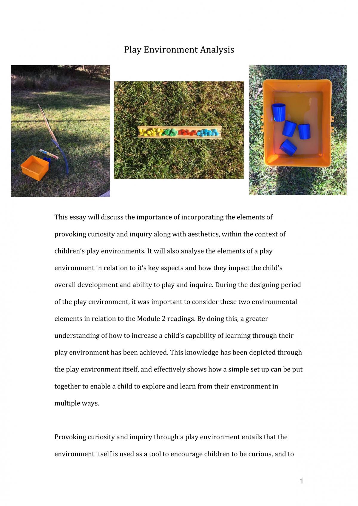 Play Environment Analysis ECH113 | ECH113 - Play and Inquiry in Early ...