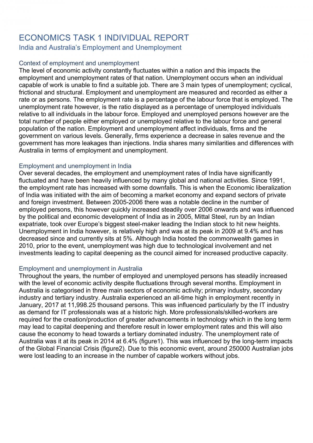India and Australia's Employment and Unemployment Assignment ...