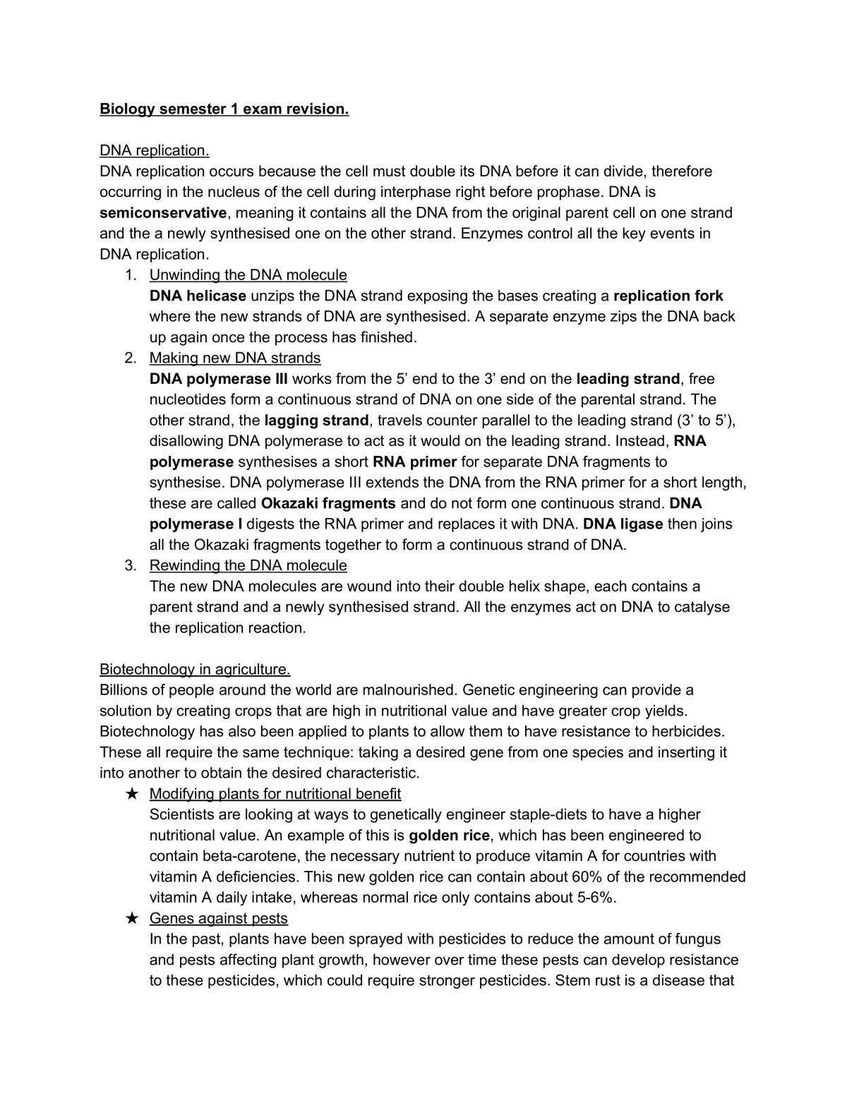 Biology Unit 3 Notes | Biology - Year 12 WACE | Thinkswap