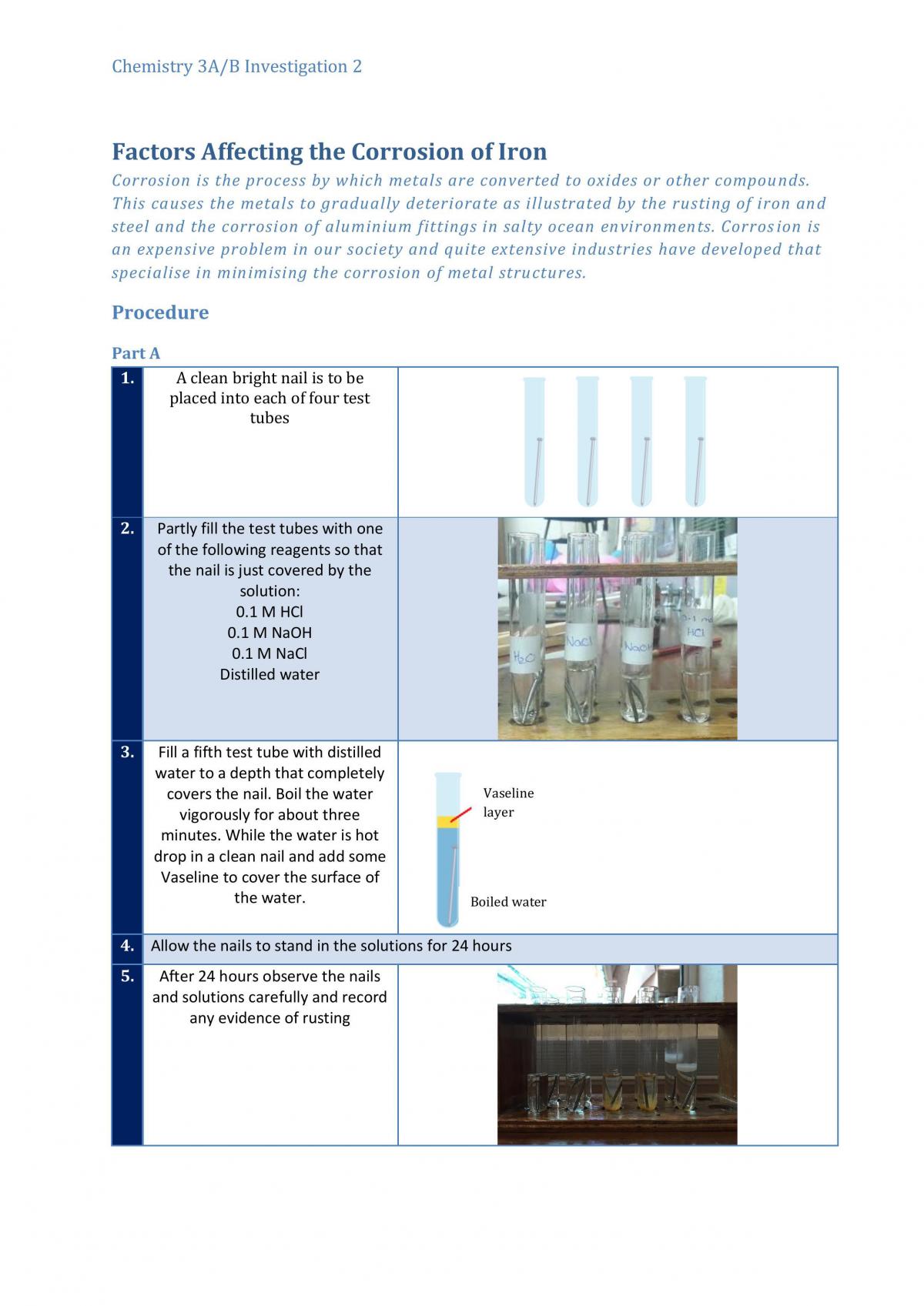 Chemistry Investigation into Corrosion | Chemistry - Year 12 WACE ...