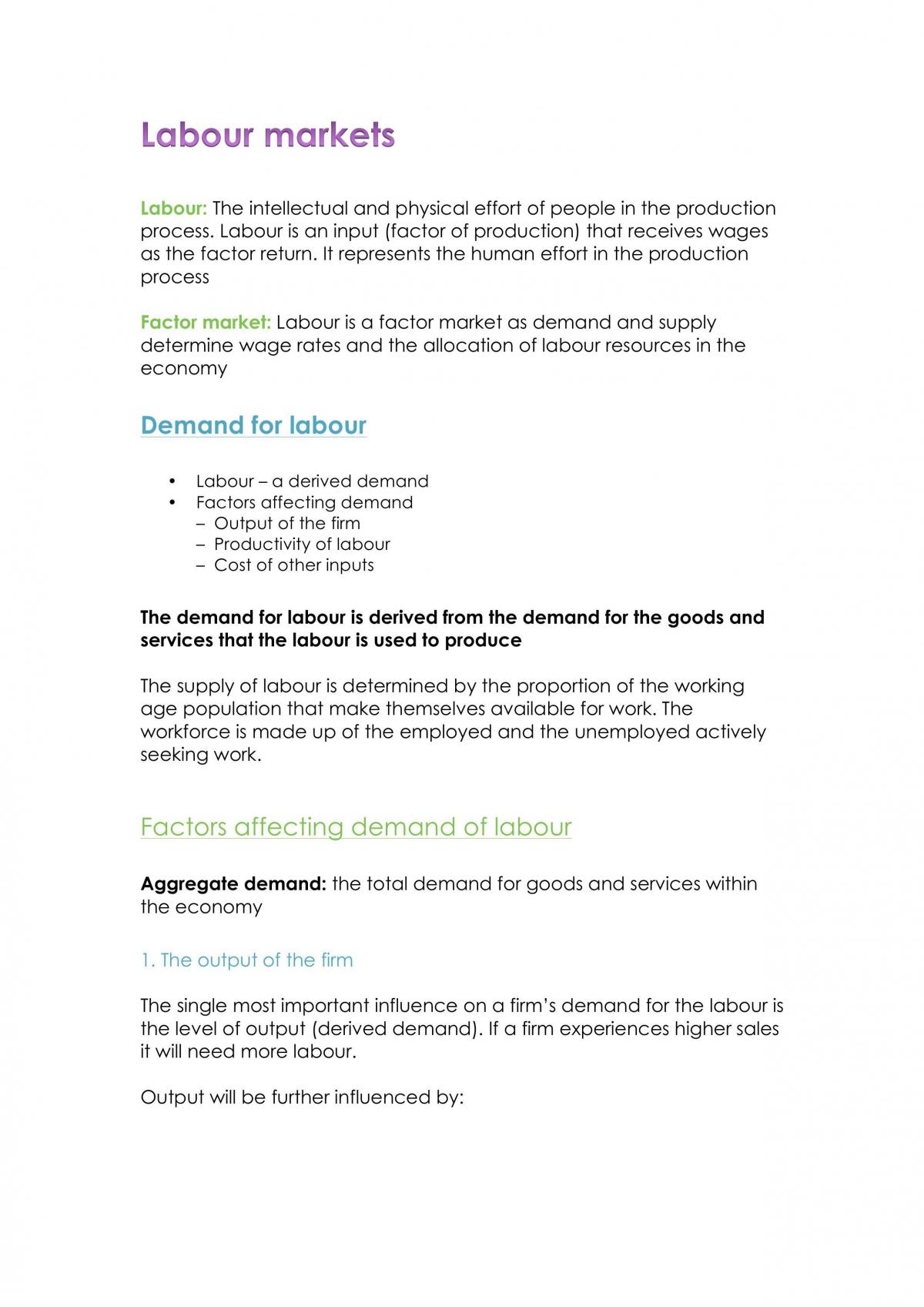Labour Markets Notes | Economics - Year 11 HSC | Thinkswap