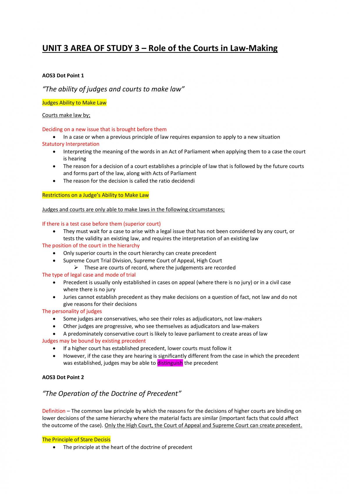 Unit 3 AOS 3 Role of the Courts in Law Making | Legal Studies - Year 12 ...