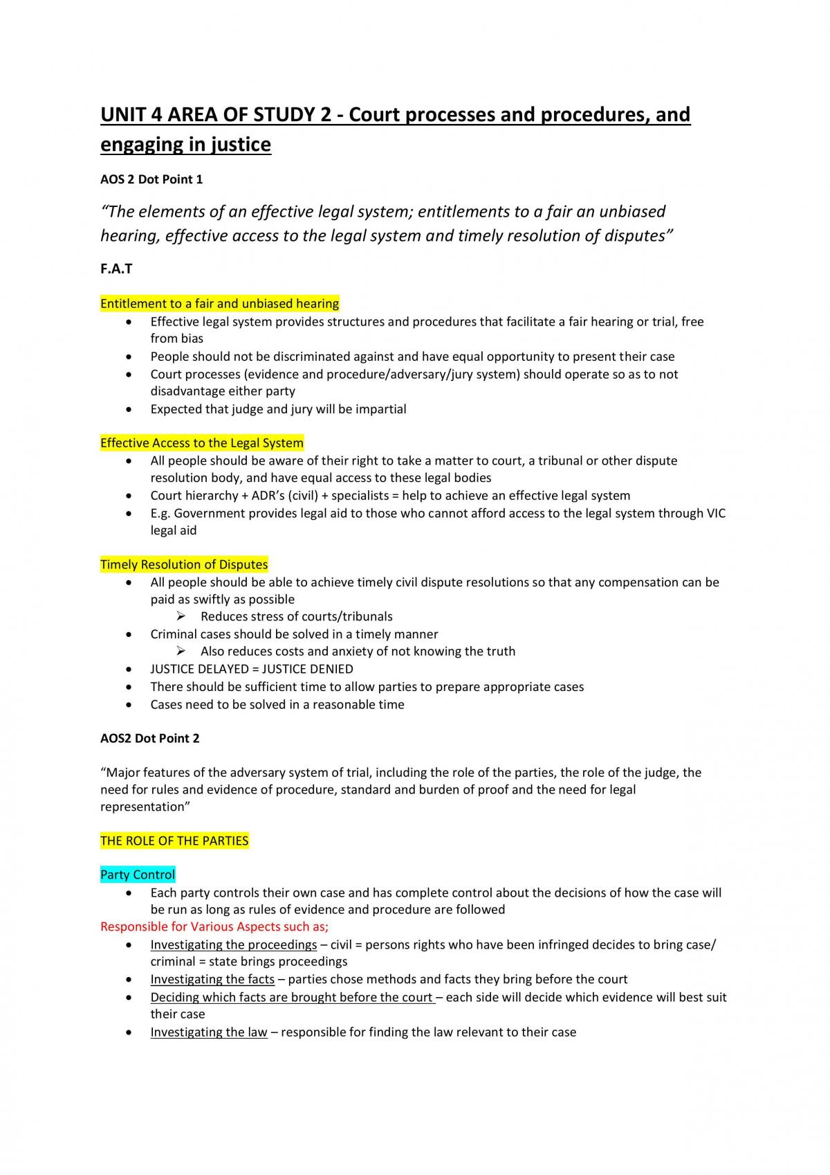 Unit 4 AOS 2 : Court Processes and Procedures and Engaging in Justice ...