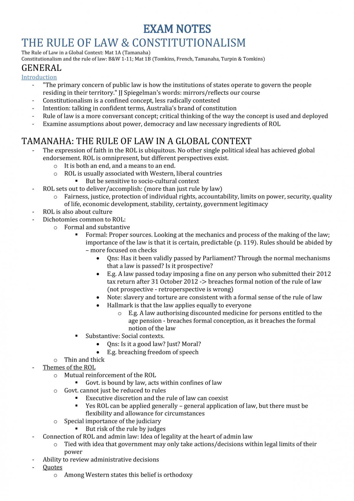 Condensed essay notes for exam | LAWS1141 - Principles of Public Law ...