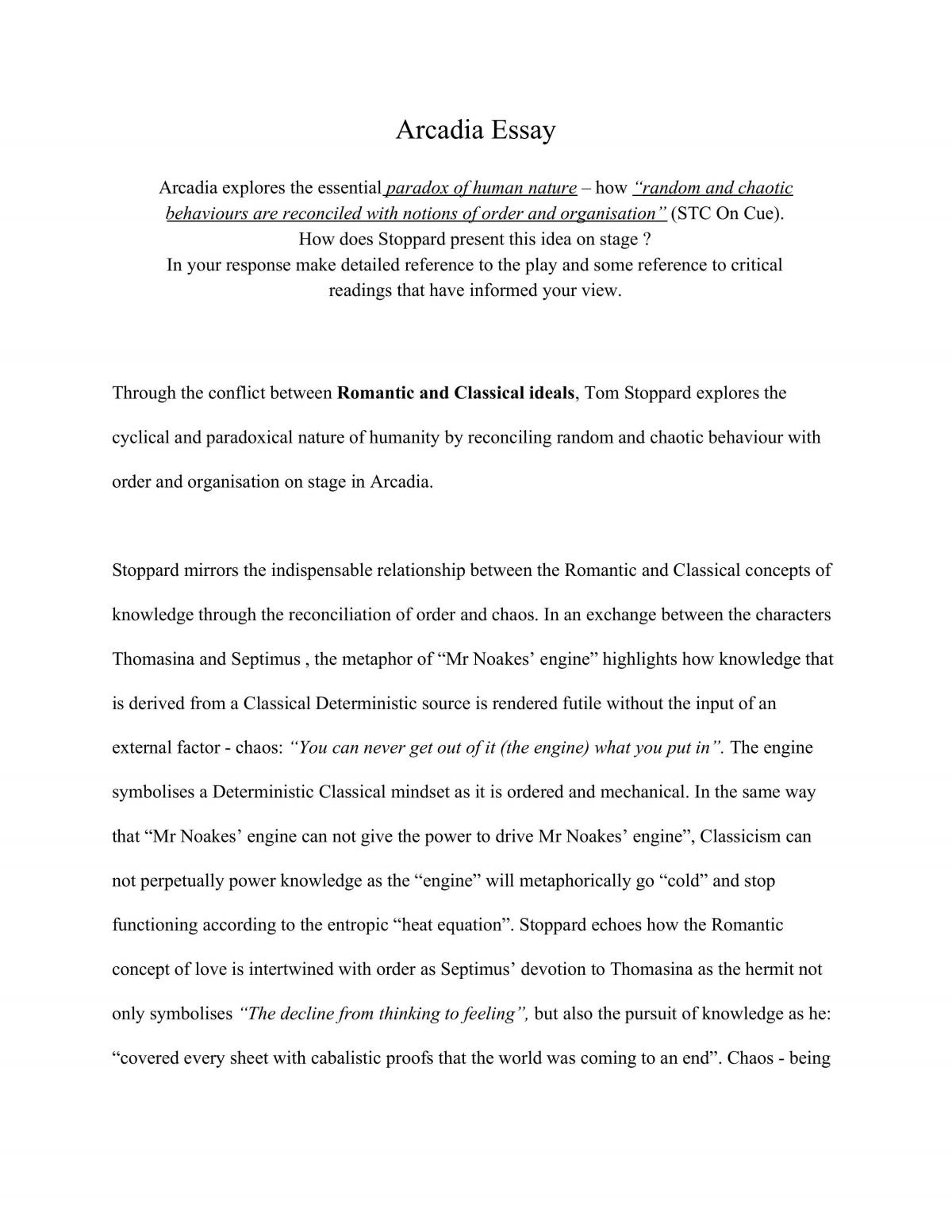 Advanced English essay on "Arcadia" by Tom Stoppard | English (Advanced ...