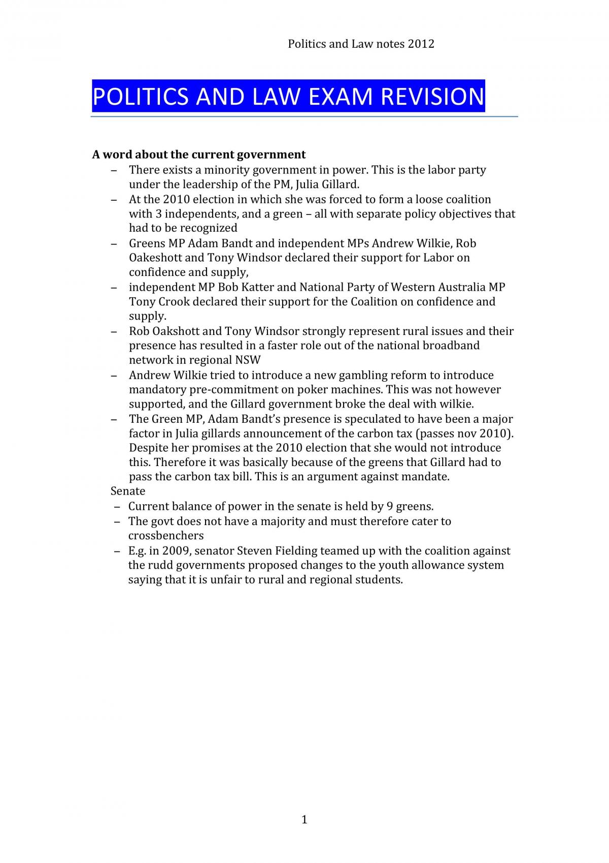 Politics and law. Exam notes. | Politics and Law - Year 12 WACE | Thinkswap