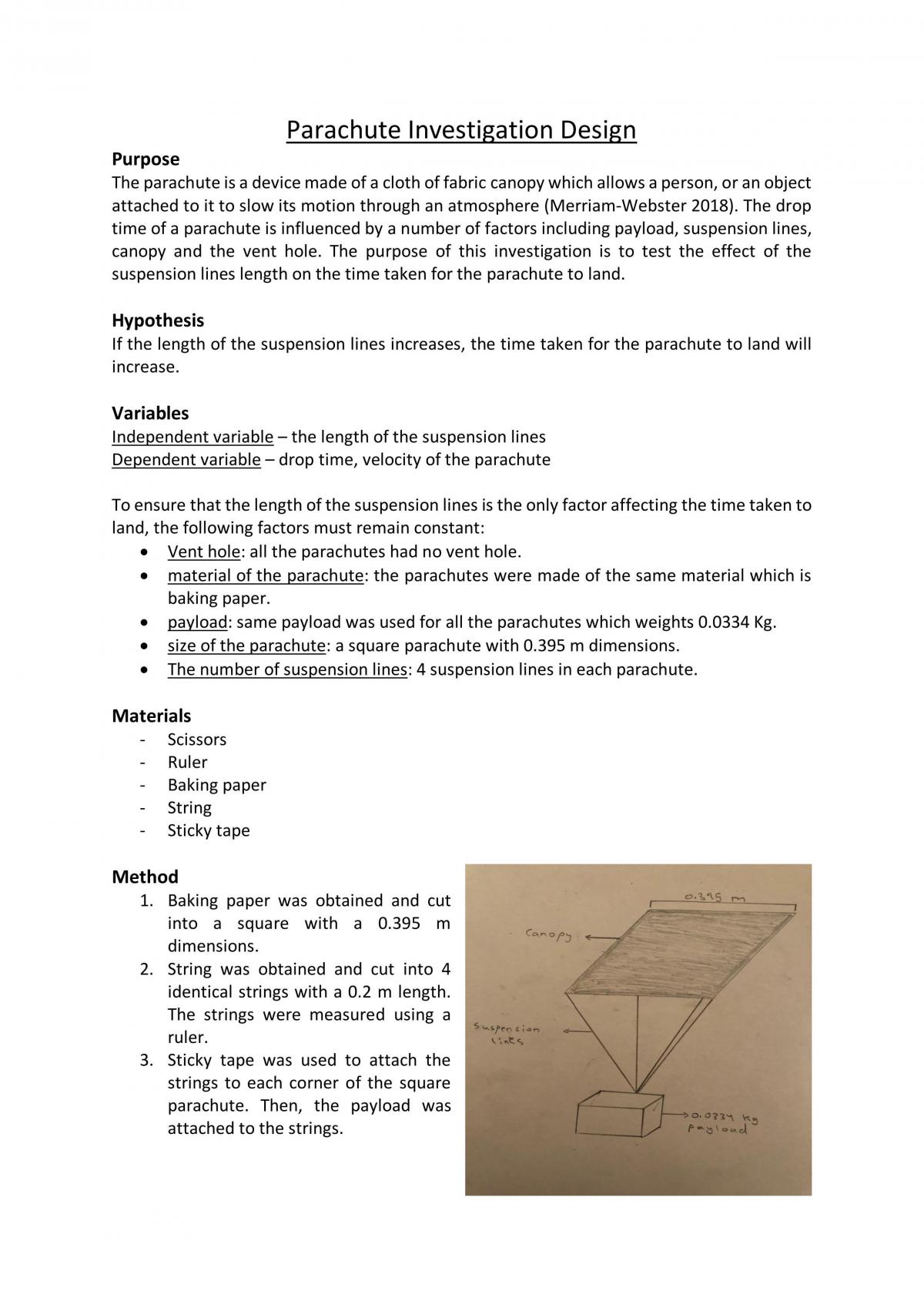 Parachute Investigation Design | Physics - Year 11 SACE | Thinkswap