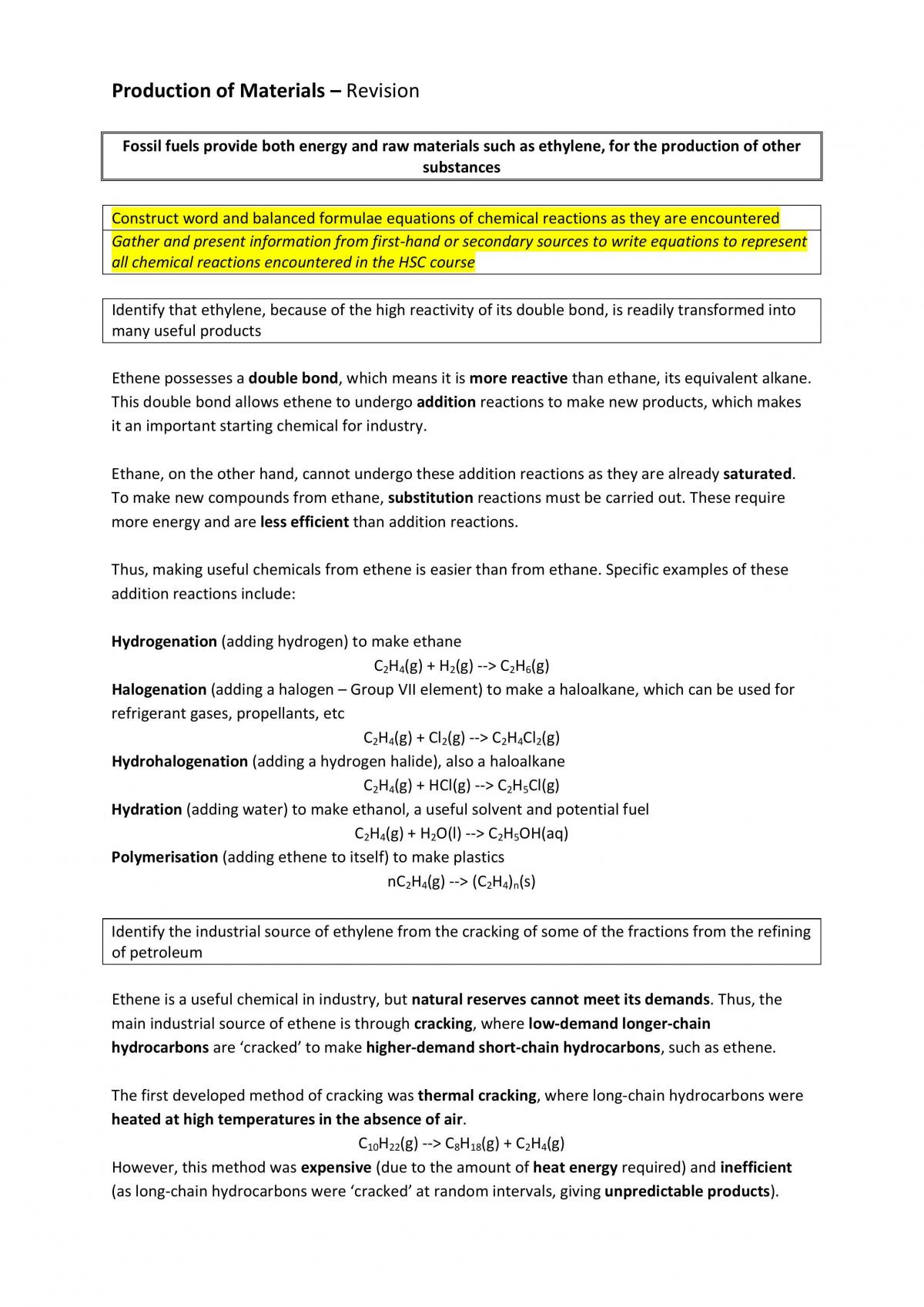 Chemistry Production of Materials Notes | Chemistry - Year 12 HSC ...