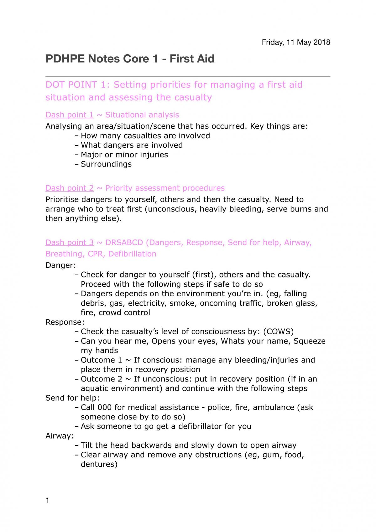 PDHPE Core 1 (First aid included) | Personal Development, Health and ...