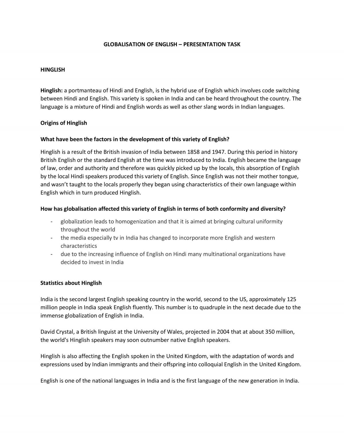 Globalisation Of English | English Language - Year 11 VCE | Thinkswap