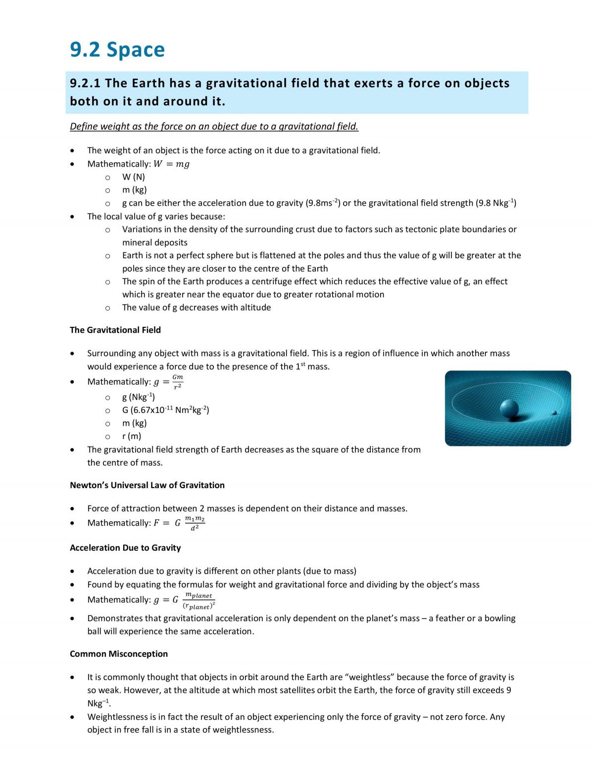 HSC Physics Space Notes (9.2) | Physics - Year 12 HSC | Thinkswap