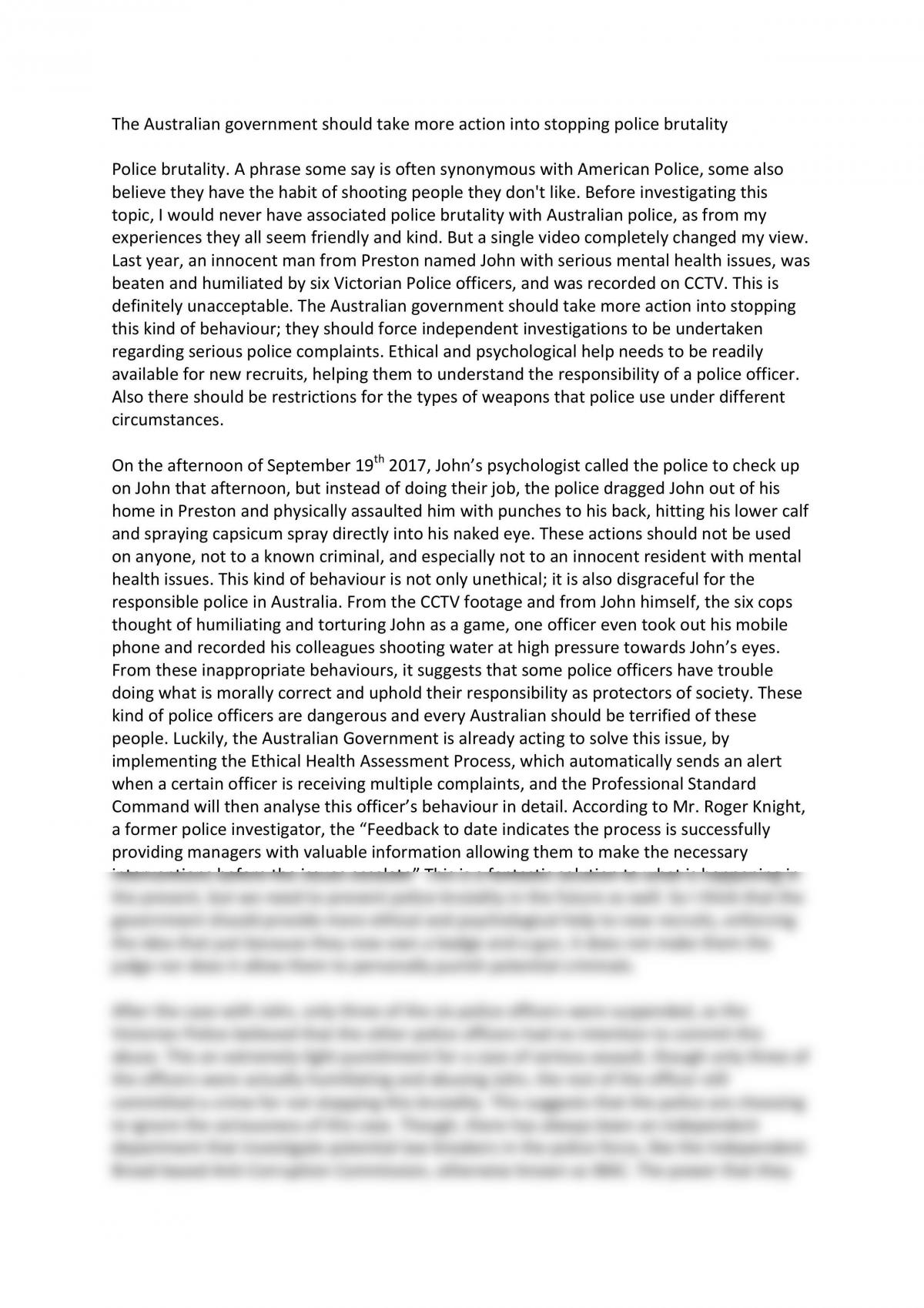 Speech on Police Brutality | English - Year 12 VCE | Thinkswap
