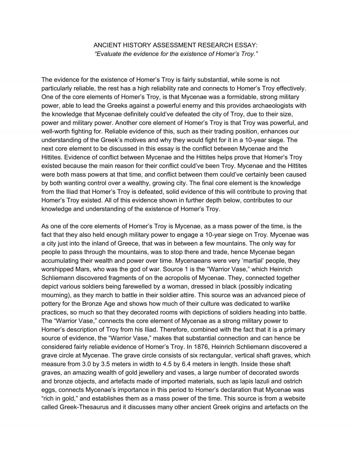 Evaluate the Existence of Homer's Troy: | Ancient History - Year 11 HSC ...