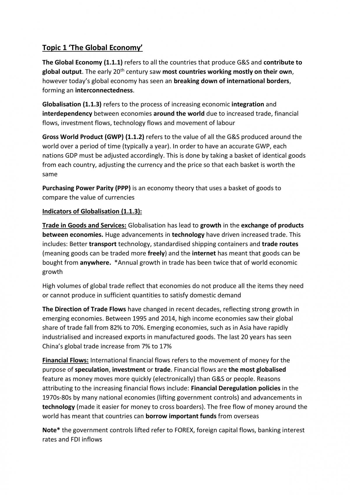 Topic 1 'The Global Economy' | Economics - Year 12 HSC | Thinkswap
