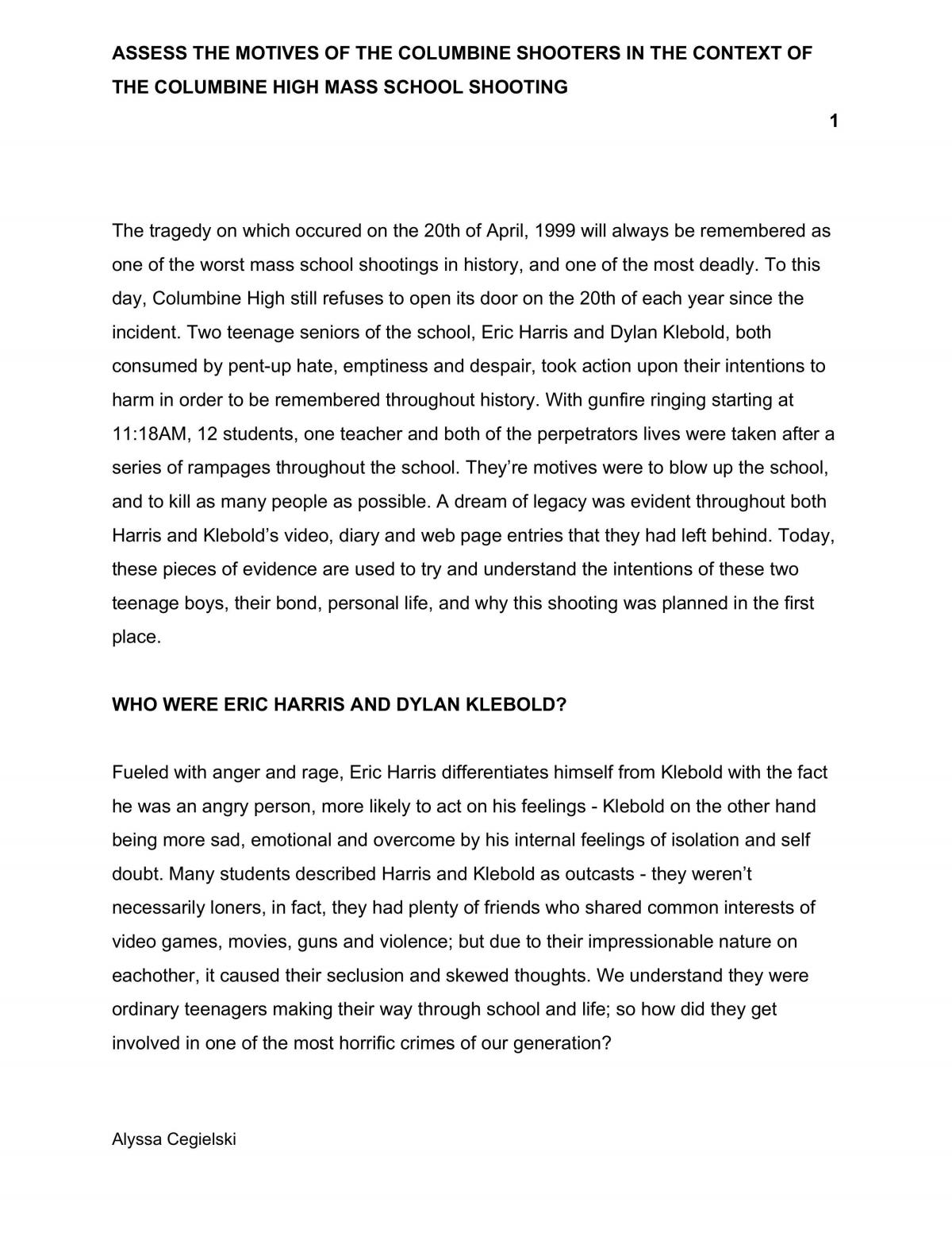 Assess The Motives Of The Columbine Shooters In The Context Of The ...