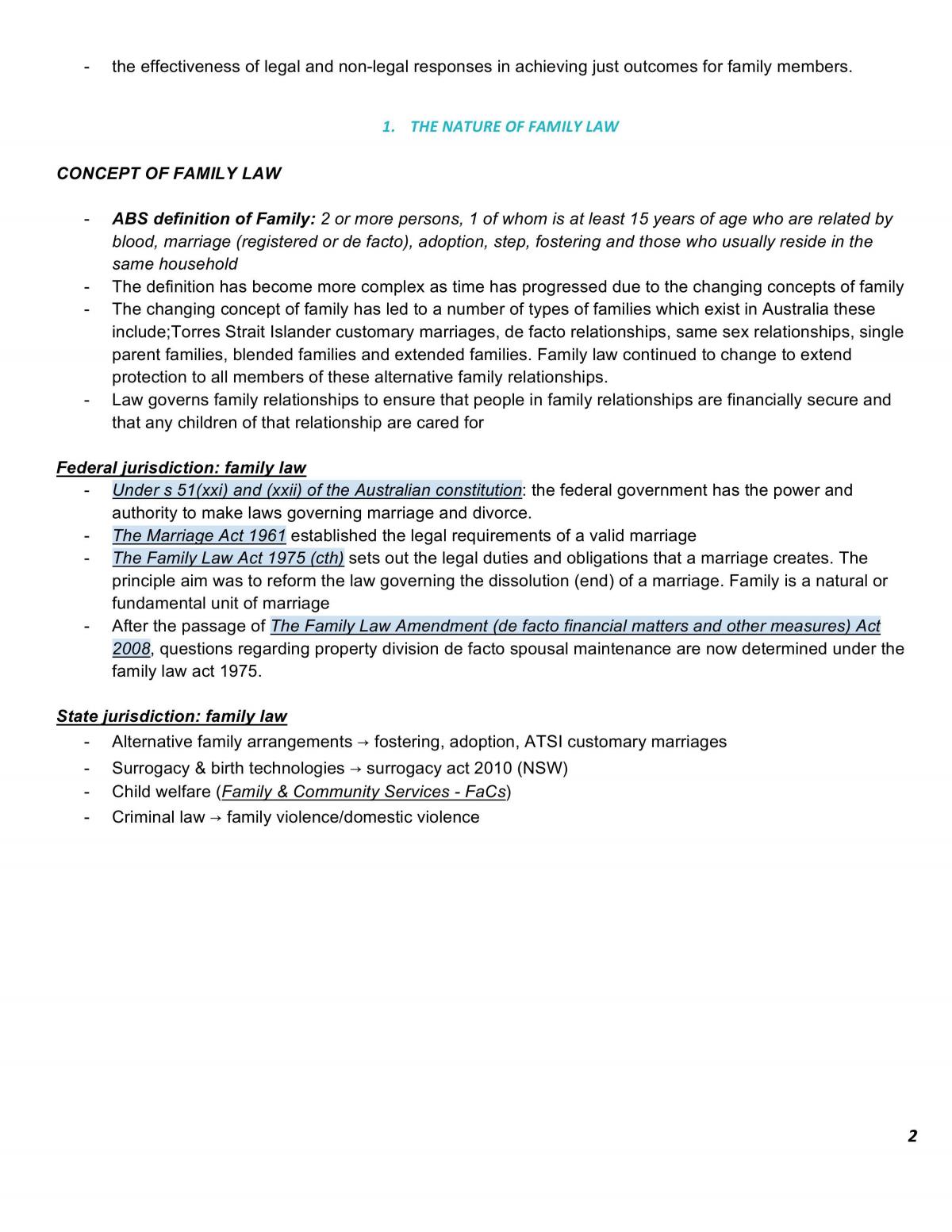 Legal Family Notes | Legal Studies - Year 12 HSC | Thinkswap