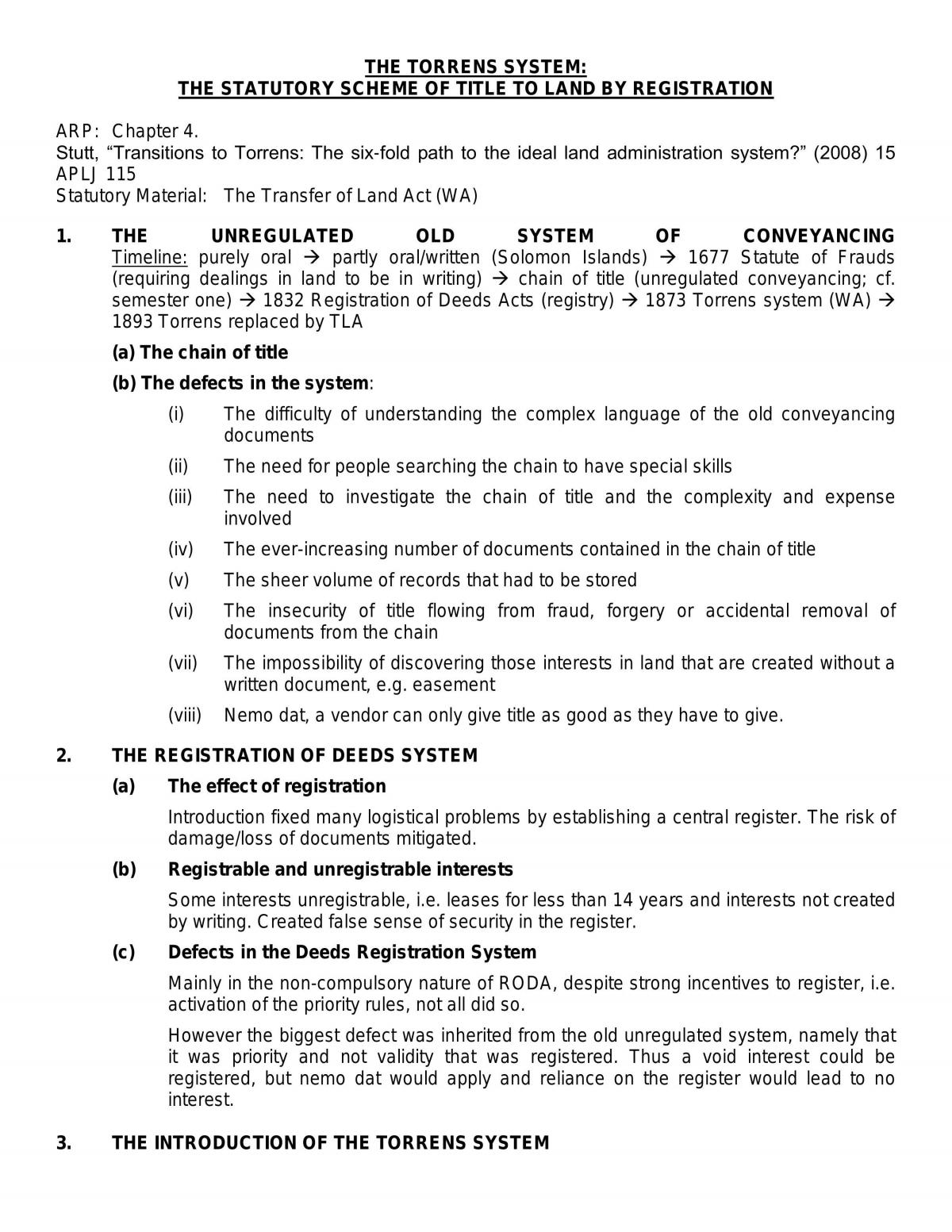 Torrens Land | LAWS4104 - Property Law - UWA | Thinkswap