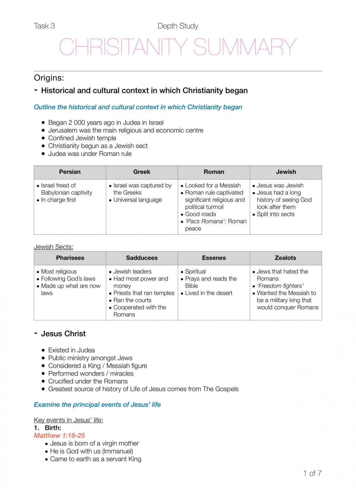 Christianity Depth Study | Studies of Religion I - Year 11 HSC | Thinkswap