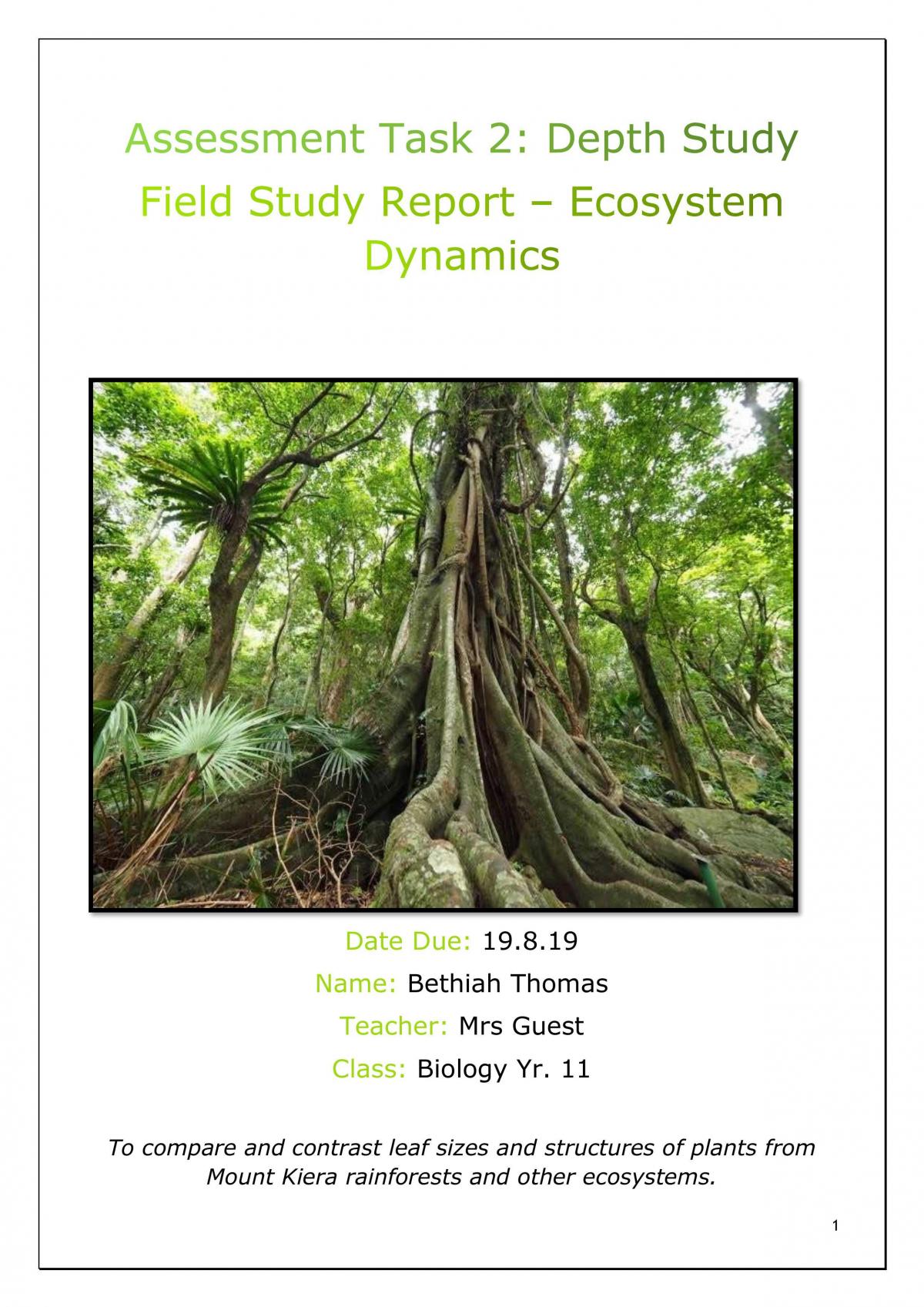 Depth Study Ecosystem Dynamics | Biology - Year 11 HSC | Thinkswap