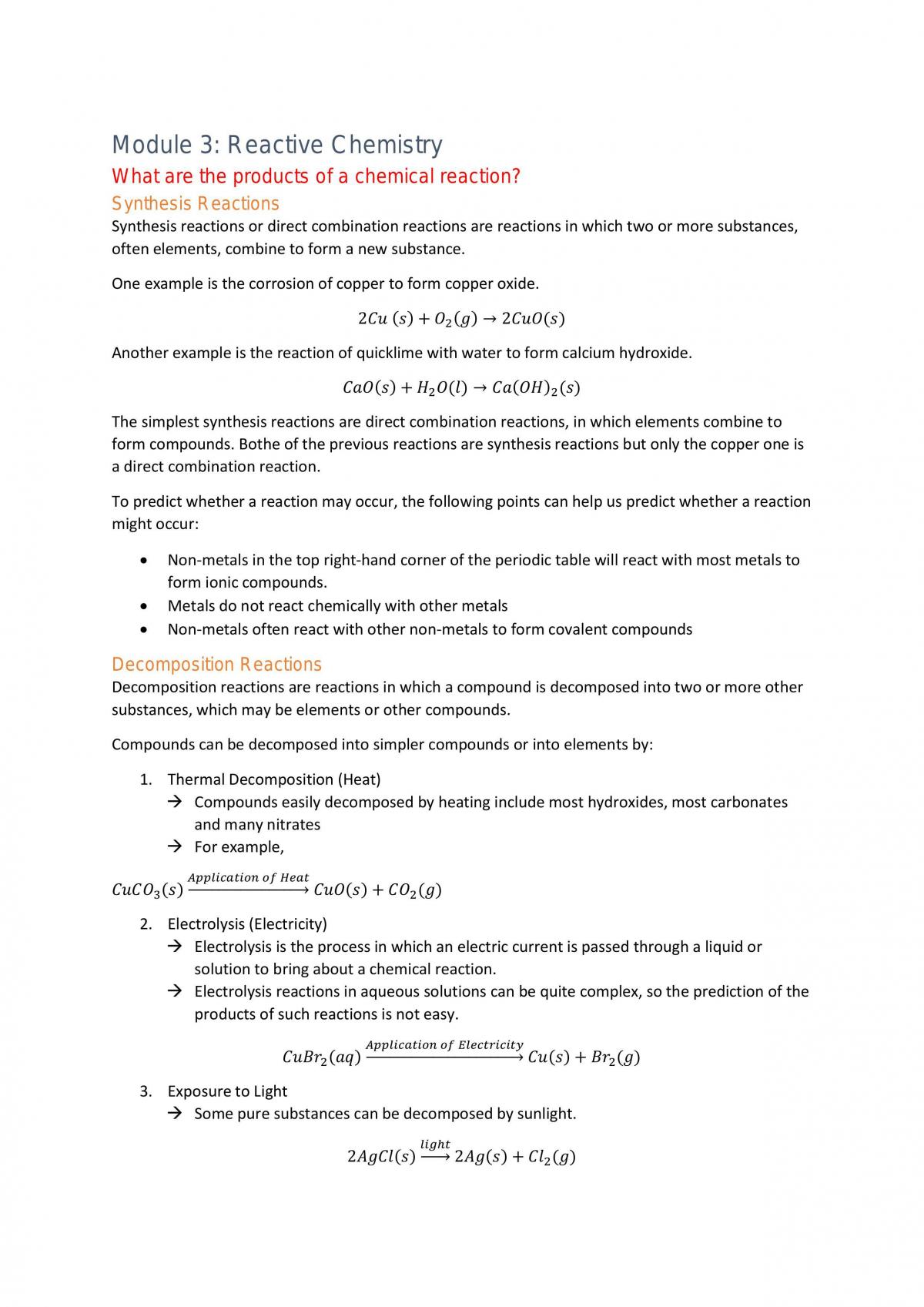 Module 3: Reactive Chemistry | Chemistry - Year 11 HSC | Thinkswap