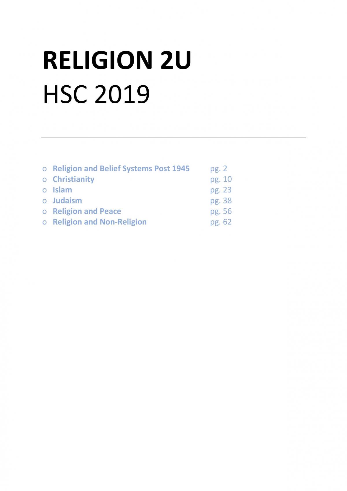 2U Religion HSC Notes | Studies of Religion II - Year 12 HSC | Thinkswap