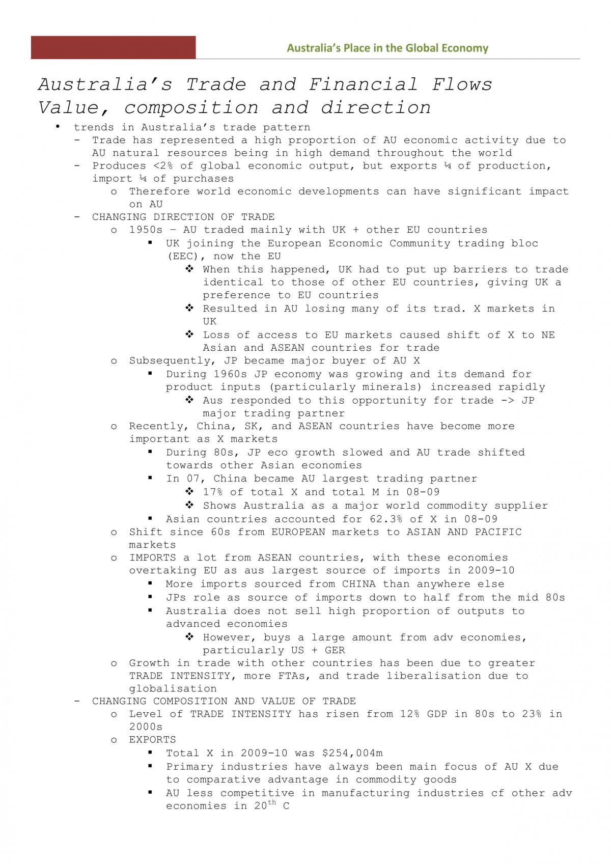 Economics Notes - Australia in the Global Economy | Economics - Year 12 ...