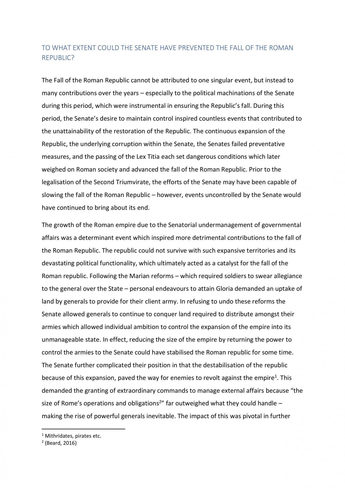 Fall of the Roman Republic Essay | Ancient History - Year 12 HSC ...