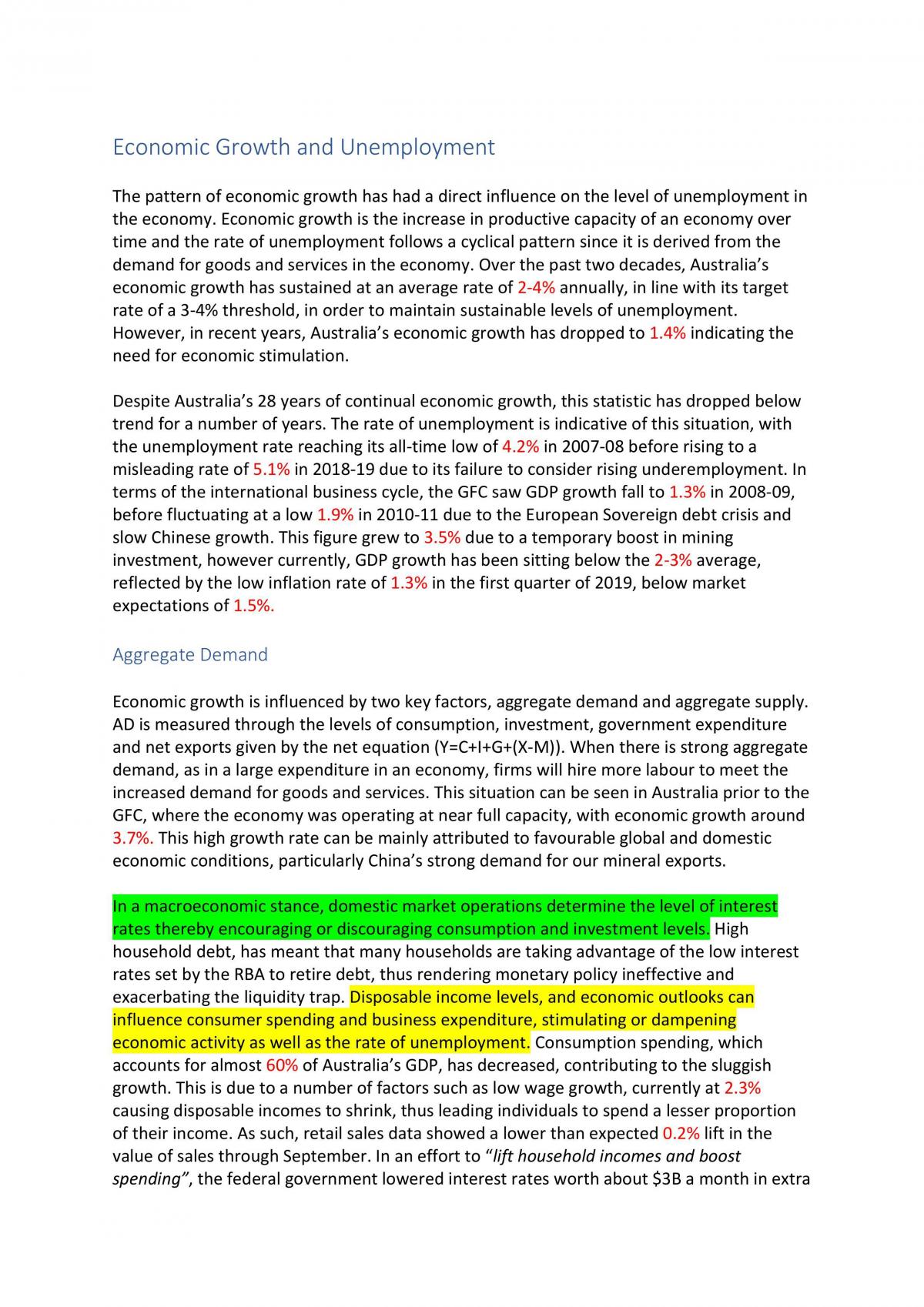 Economic Growth and Unemployment Essay | Economics - Year 12 HSC ...