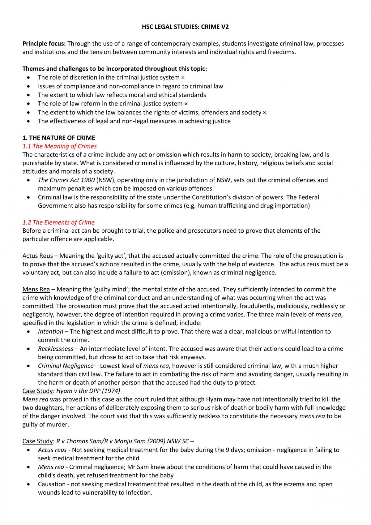 Legal Studies Crime Course Notes | Legal Studies - Year 12 HSC | Thinkswap