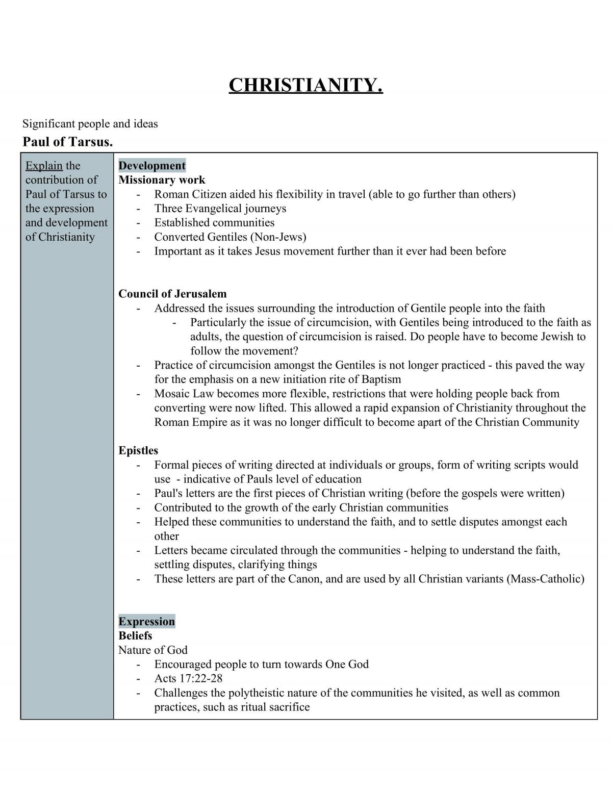 Christianity Notes | Studies of Religion II - Year 12 HSC | Thinkswap