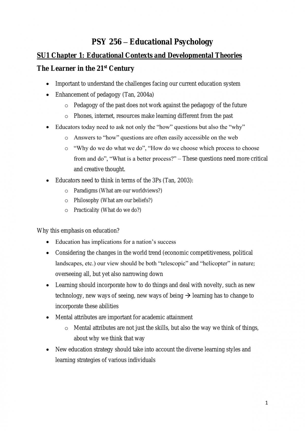 PSY256 - Educational Psychology Full Notes | PSY358 - Educational ...