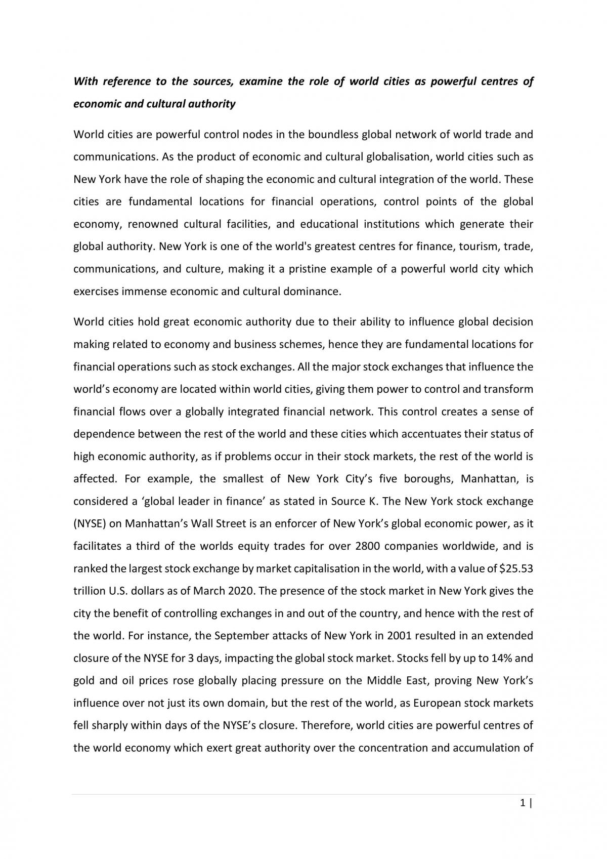 HSC Geography World Cities Essay | Geography - Year 12 HSC | Thinkswap