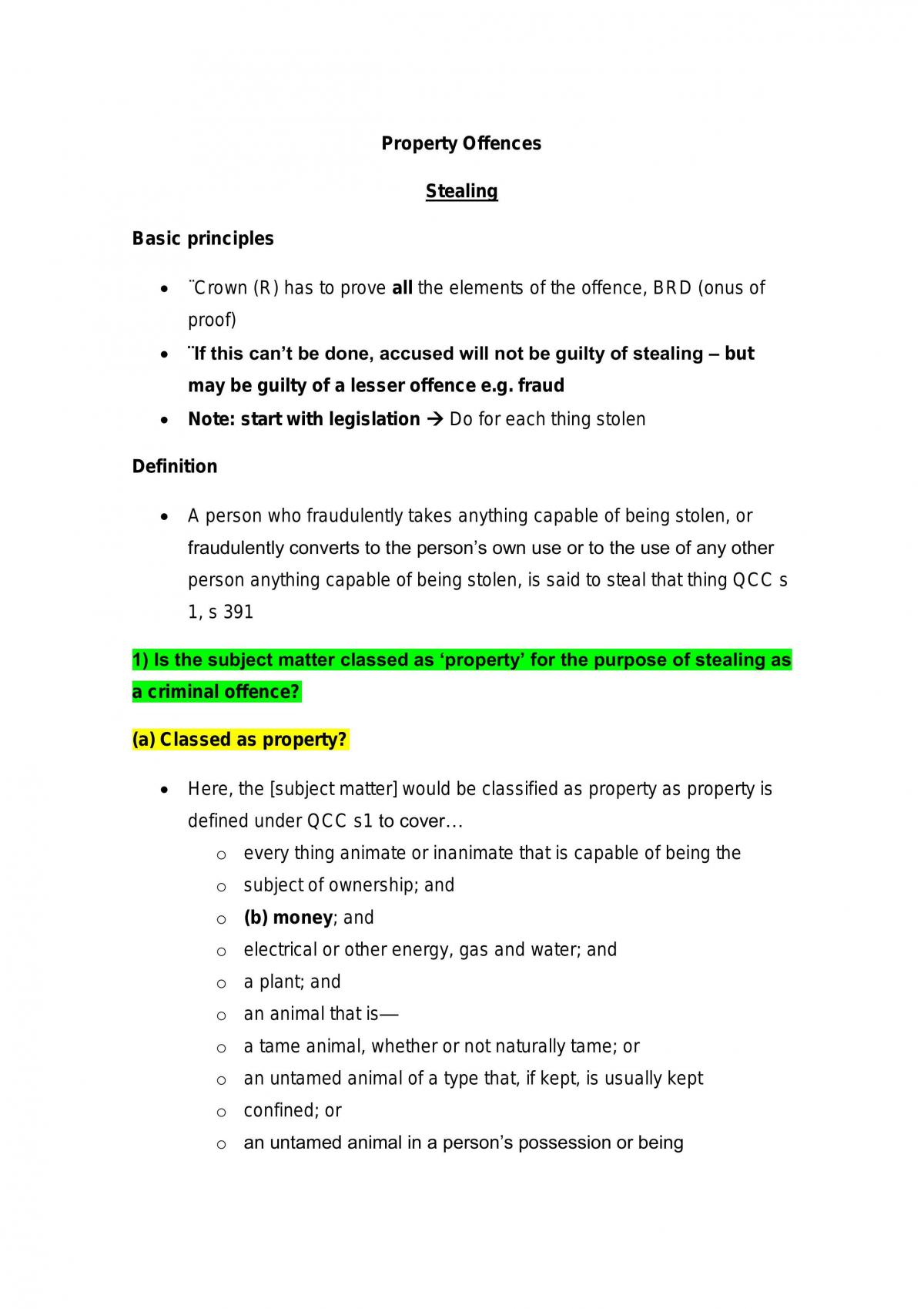 property offences | LWB238 - Fundamentals of Criminal Law - QUT | Thinkswap