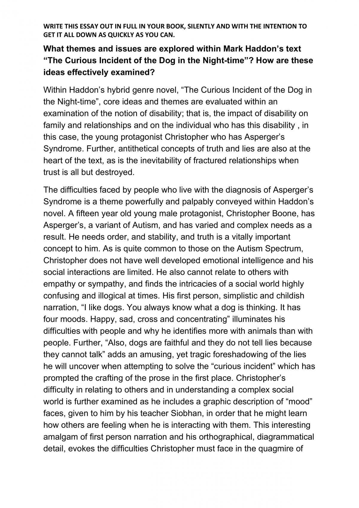 Curious incident essay | English (Standard) - Year 12 HSC | Thinkswap