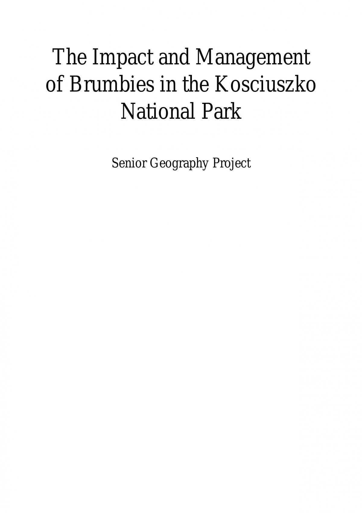 SGP: The Impact and Management of Brumbies in the Kosciuszkco National ...
