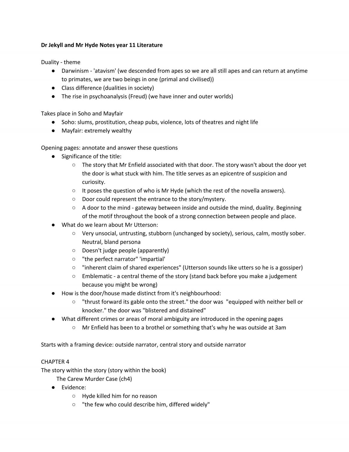 Dr Jekyll and Mr Hyde Notes | Literature - Year 11 WACE | Thinkswap