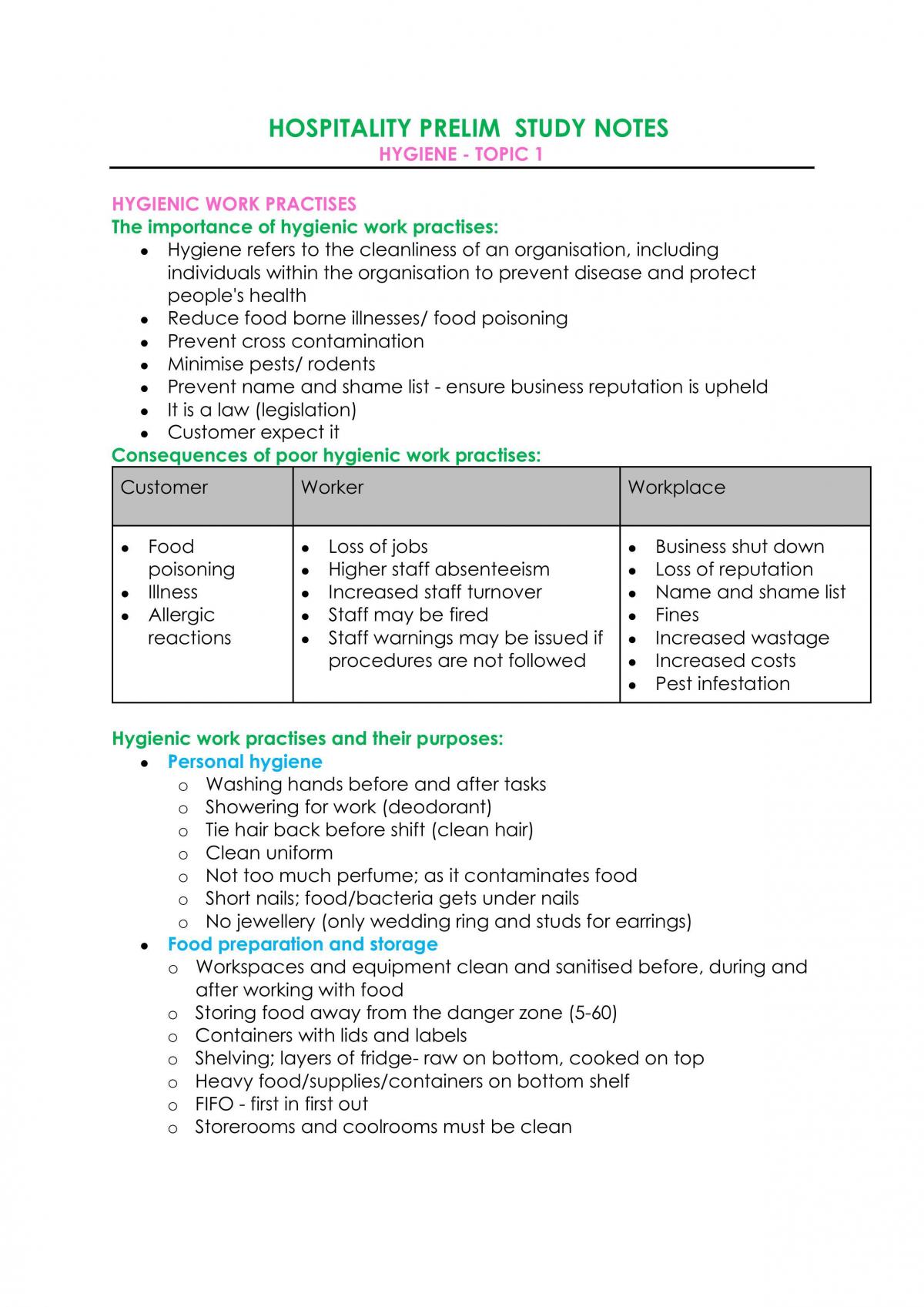 Hospitality Preliminary course study notes | Food Technology - Year 11 ...