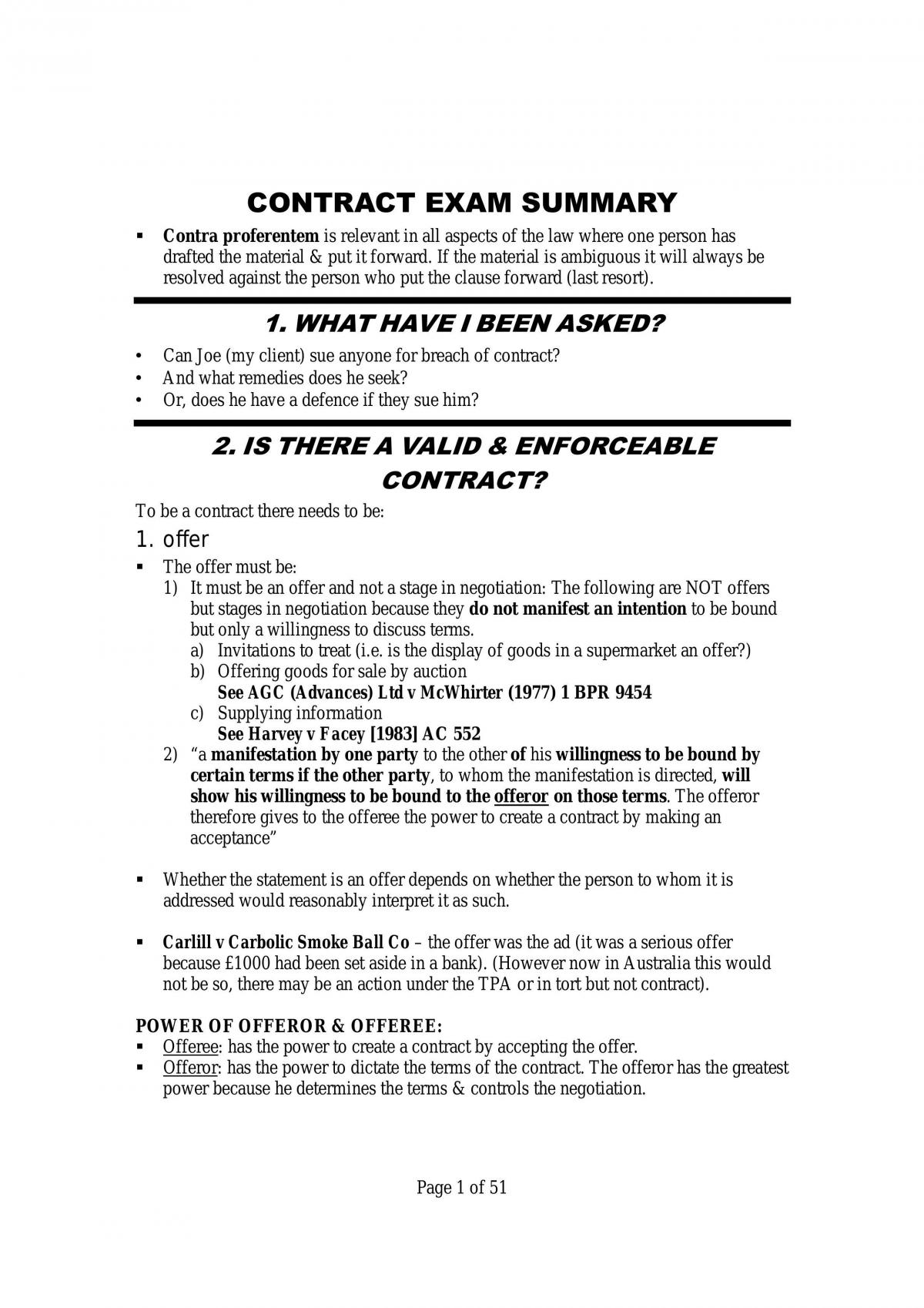 Summary Of Notes - Contract Law - Bond Uni (Qld) | LAWS3025 - Advanced ...