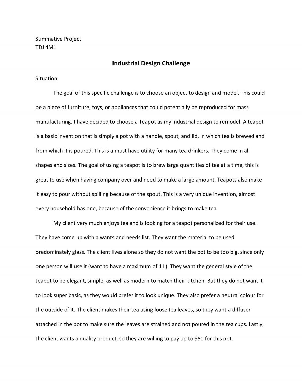 Industrial Design Challenge: Summative Report | Technological Design ...
