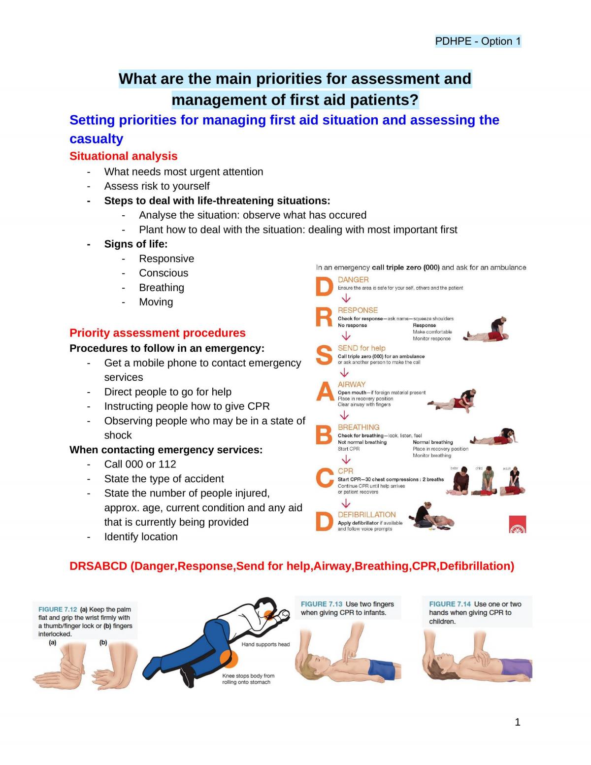 First Aid Study Notes Year 11 | Personal Development, Health and ...