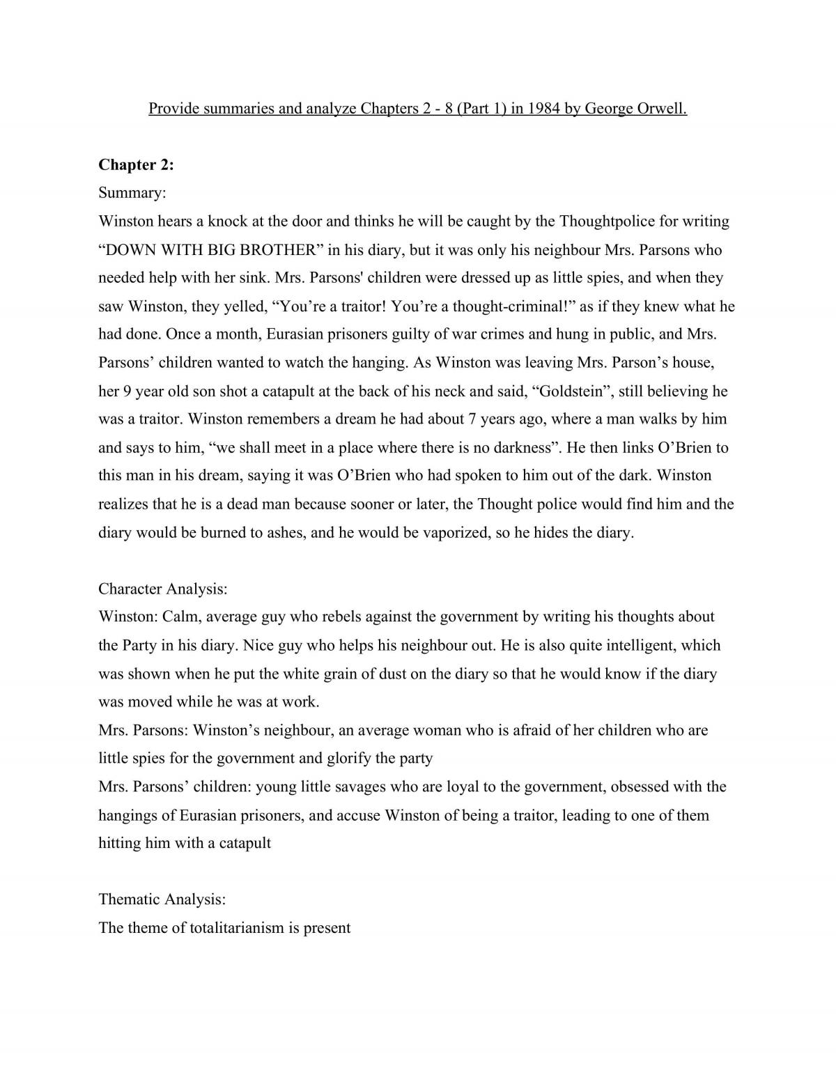 ENG3U 1984 Chapter 2-8 Analyses | English (University) - Grade 11 OSSD ...