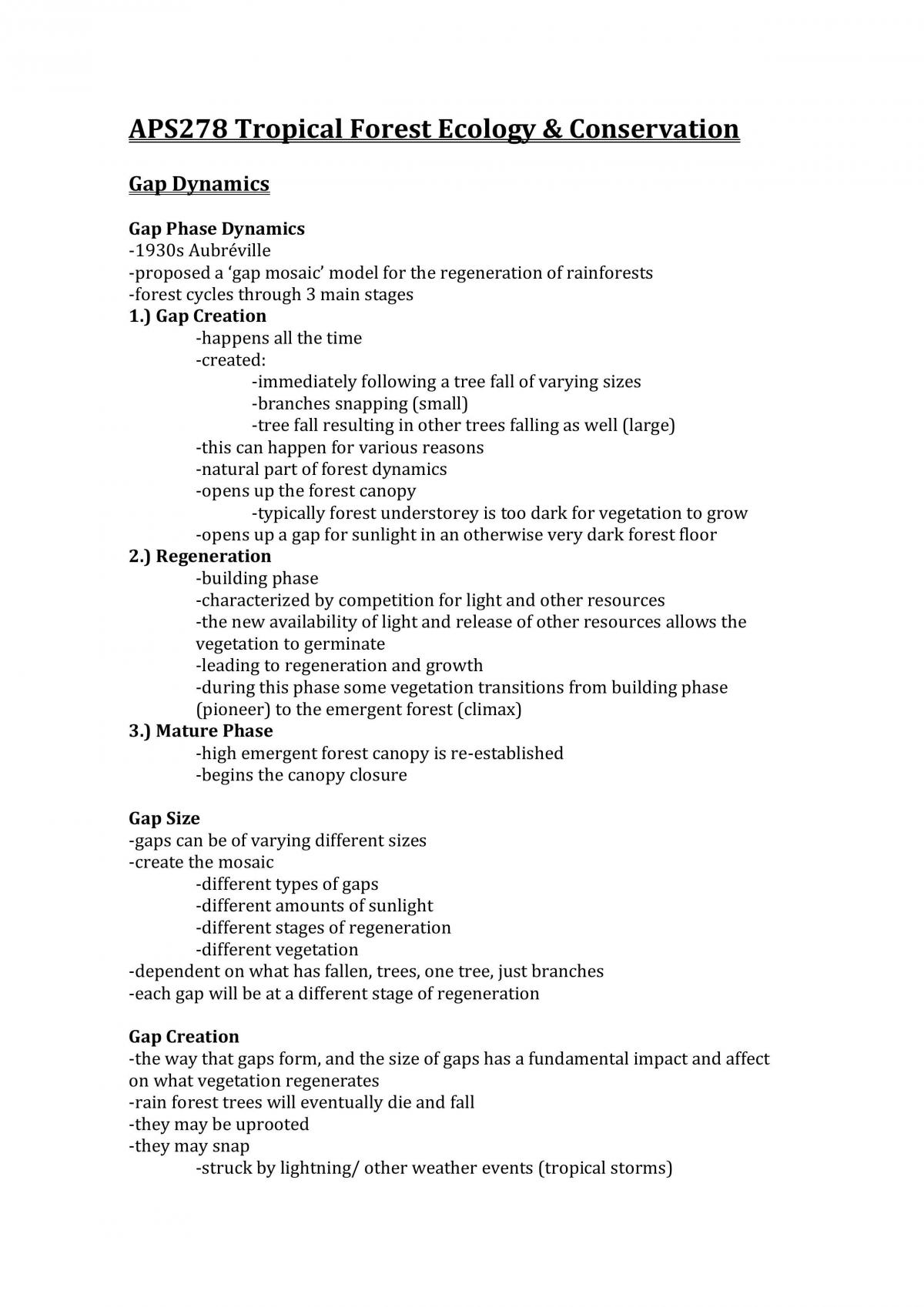 APS278 Tropical Forest Ecology & Conservation Complete Notes | APS278 ...