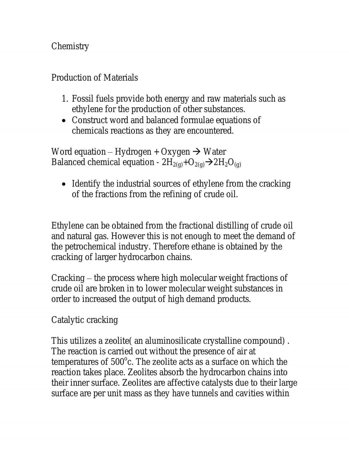 Production of Materials Notes | Chemistry - Year 12 HSC | Thinkswap