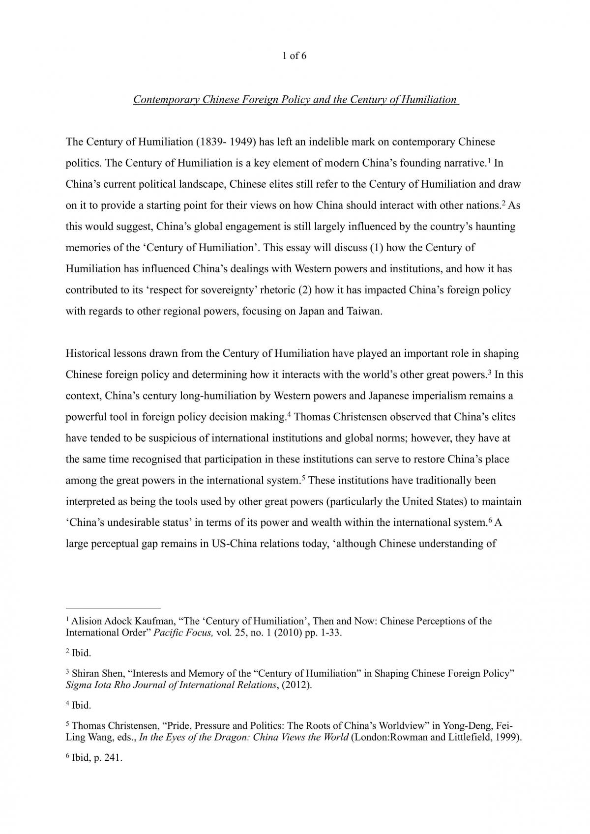 Chinese Foreign Policy and the Century of Humiliation | INTR2012 ...